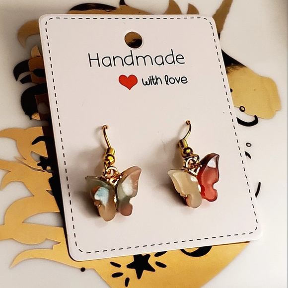 Stephanie's Treasures | Jewelry | Pair 3 Handmade Acrylic Butterfly Charm Earrings With Gold ...